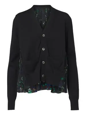 Sacai Floral Trim Cotton Cardigan - Black