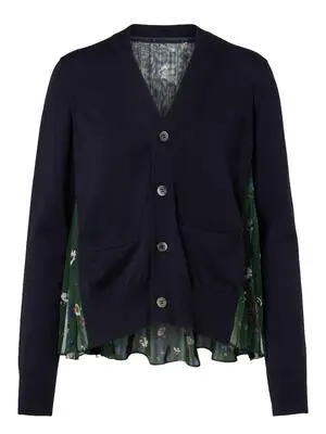 Sacai Floral Trim Cotton Cardigan - Blue