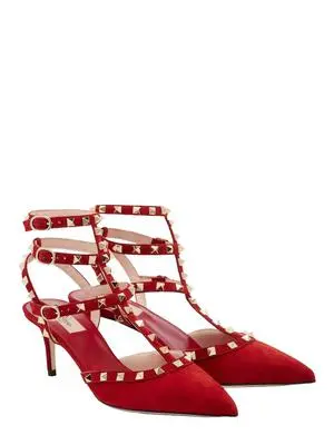 Valentino Garavani Rockstud Suede Pumps - Red