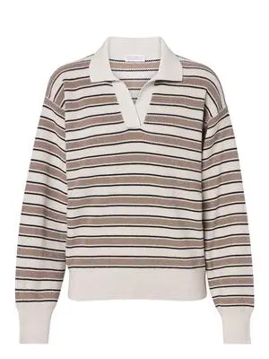 Brunello Cucinelli Striped Cotton-blend Polo Sweater - Beige