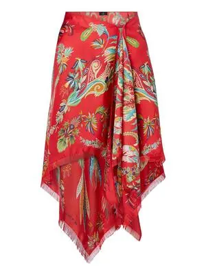 Etro Paisley Asymmetric Silk Twill Mini Skirt - Red