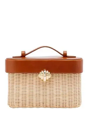AQUAZZURA Belgravia Leather-trimmed Wicker Vanity Bag - Beige