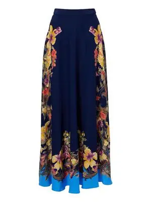 Etro Floral Silk Crepe De Chine Maxi Skirt - Blue