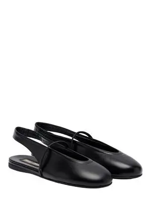Miu Miu Leather Slingback Flats - Black