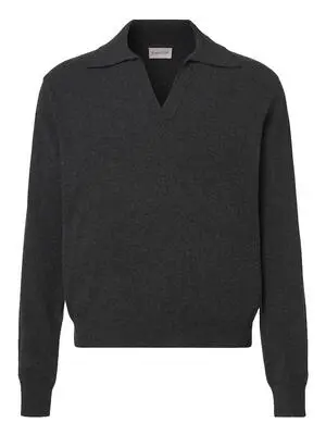 Moncler Wool And Cashmere-blend Notch Neck Polo Sweater - Grey