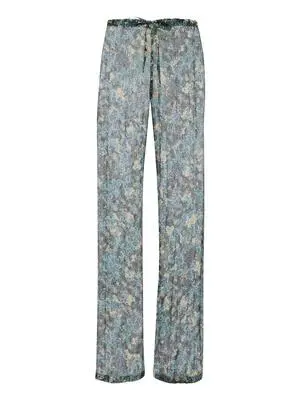 Dries Van Noten Semi-sheer Floral Wide-leg Pants - Blue