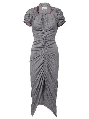 VIVIENNE WESTWOOD Pulling Striped Ruched Cotton Midi Dress - Grey
