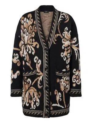 Etro Jacquard Wool Cardigan - Black