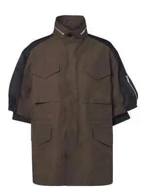Sacai Cotton Field Jacket In Khaki X Navy - Green