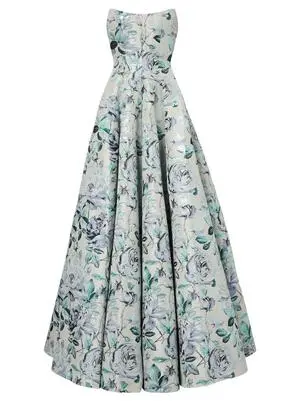 MARKARIAN Laila Floral Brocade Bustier Gown - Blue