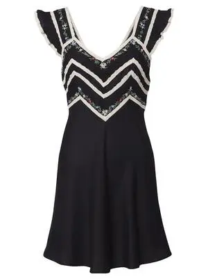 Rixo Diaz Embroidered Lace-trimmed Mini Dress - Black