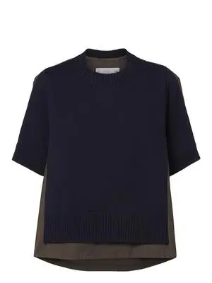 Sacai Knitted Cotton And Cashmere-blend Top - Black