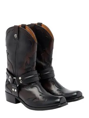 Versace Sylvester Leather Cowboy Boots - Black