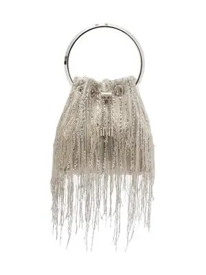 JIMMY CHOO Bon Bon Embellished Satin Bucket Bag - Silver