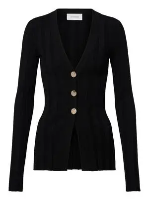 Sportmax Ribbed-knit Cardigan With Buttoned Front - Black