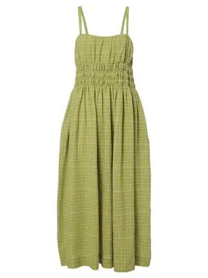 Asceno Verona Checked Cotton Midi Dress - Green