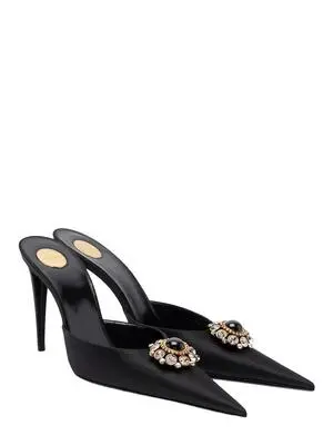 Saint Laurent Embellished Satin Mules - Black
