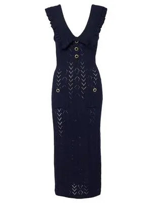 Alessandra Rich Knitted Virgin Wool Midi Dress - Blue