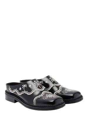 Simone Rocha Embroidered Leather Mules - Black