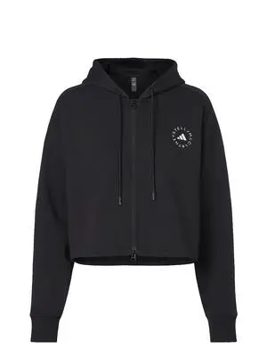 Adidas By Stella McCartney Cropped Logo Cotton-blend Hoodie - Black