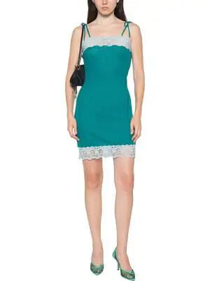 Chloé Wool Knit Mini Dress With Lace Trim - Multicolor