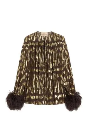 Valentino Garavani Valentino Shirt With Feather-Trim Cuffs And Metallic Jacquard Finish Brown