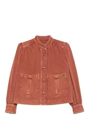 Chloé Denim Jacket With Band Collar And Puff Sleeves - Brown