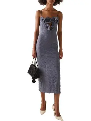 Magda Butrym Rose-detailed Cotton-blend Midi Dress - Grey