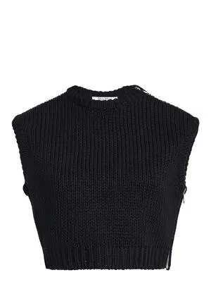 Max Mara Cropped Ribbed Knit Vest - Black