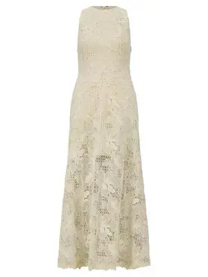 Lela Rose Lattice Guipure Lace High Neck Midi Dress - Ivory