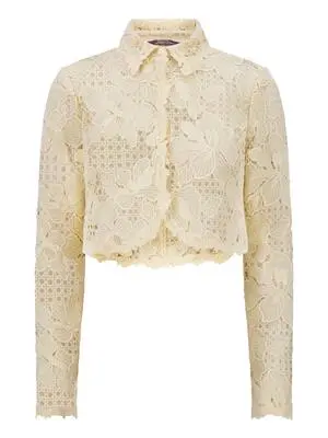 Lela Rose Lattice Guipure Lace Cropped Jacket - Ivory