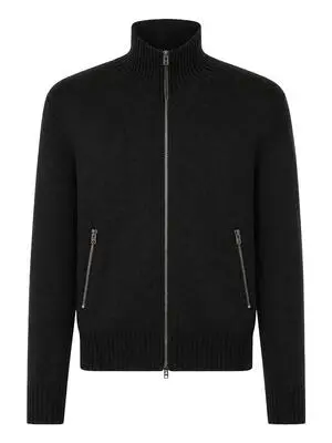 TOM FORD Zip-up Merino Wool Cardigan With Leather Elbow Patches - Black
