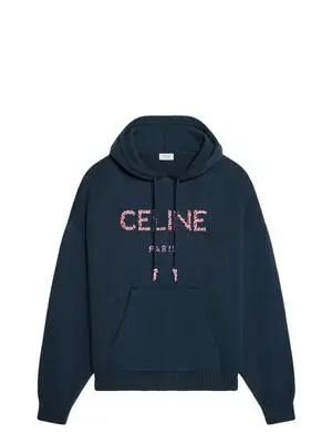 Celine Oversized Ribbed Cotton Blend Hoodie - Blue