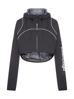 Balenciaga Cropped Techwear Jacket With Drawstring Hood - Black