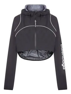 Balenciaga Cropped Techwear Jacket With Drawstring Hood - Black