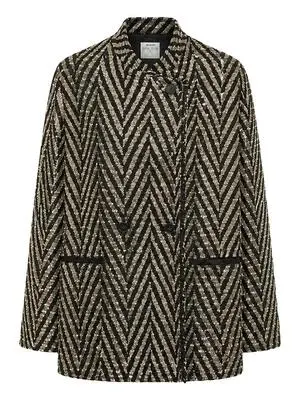 FORTE_FORTE Black Chevron Jacquard Over-jacket With Sequins - Multicolor