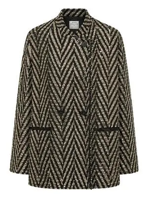 FORTE_FORTE Black Chevron Jacquard Over-jacket With Sequins - Multicolor