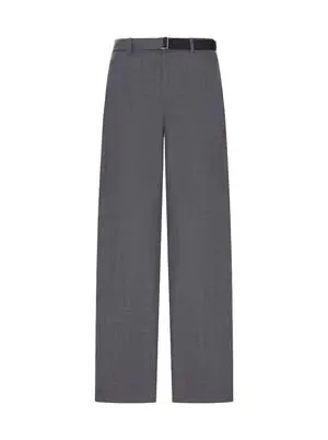 Sacai Wide-leg Wool-blend Trousers With Belt - Gray