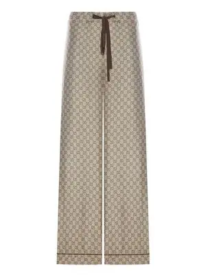 Gucci Printed Silk Twill Trousers - Cream