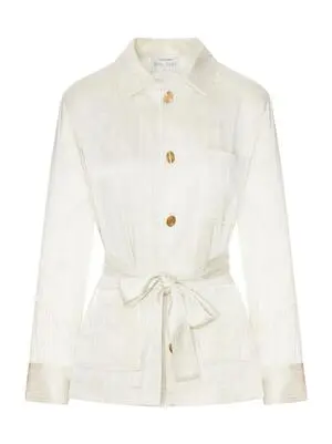 FORTE_FORTE Jacquard Belted Jacket With Gold-tone Buttons - Cream