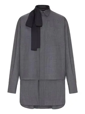 Sacai Shirt Dress With Integrated Scarf - Gray