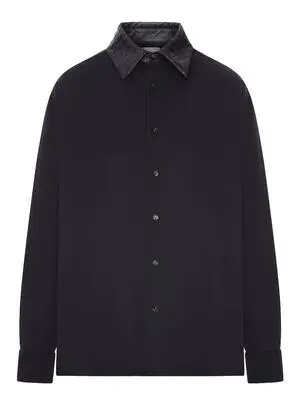 Bottega Veneta Wool Shirt With Braided Leather Collar - Black