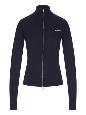 Miu Miu Ribbed Zip-up Cardigan - Blue
