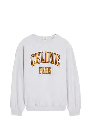 Celine Wide Cotton Fleece Crewneck Sweatshirt With Logo - Multicolor