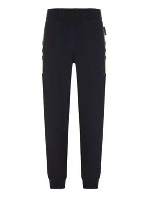 Burberry Cotton Jogging Trousers With Check Inserts - Black