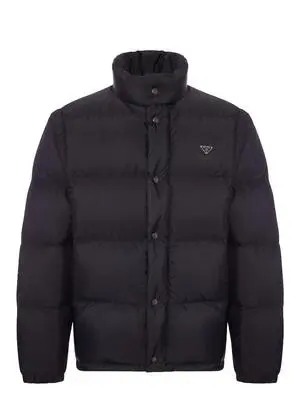 Prada Padded Down Jacket With Triangular Logo - Black