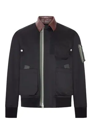 Sacai Utility Bomber Jacket With Leather Details - Black