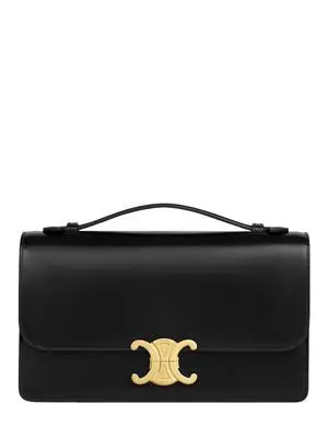 Celine Medium Triomphe Folio In Polished Calfskin - Black