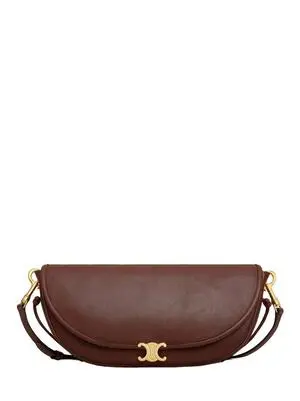 Celine Triomphe Small Crescent Soft Bag In Soft Glossy Lambskin - Brown