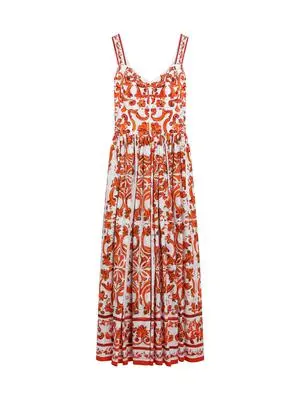 Dolce & Gabbana Majolica-print Cotton Maxi Dress - Orange